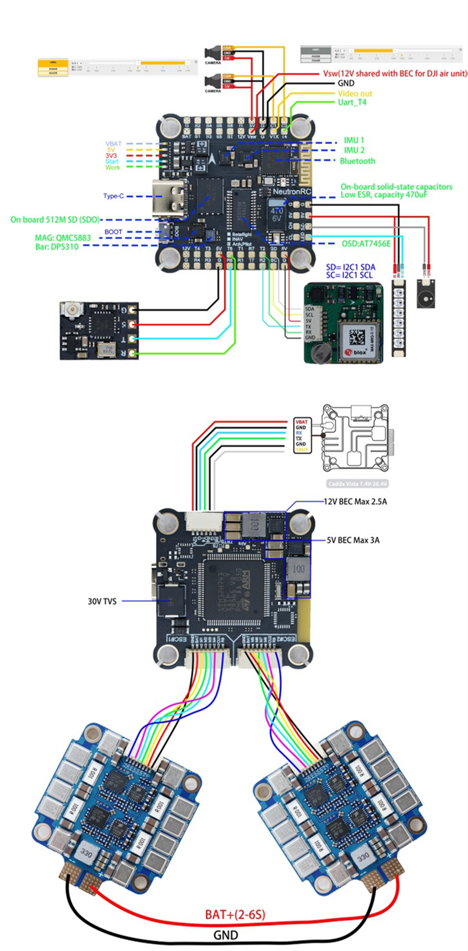 30.5×30.5mm NeutronRC H743 Dual BMI270 Gyro / MPU6000 20602 AP OSD ...